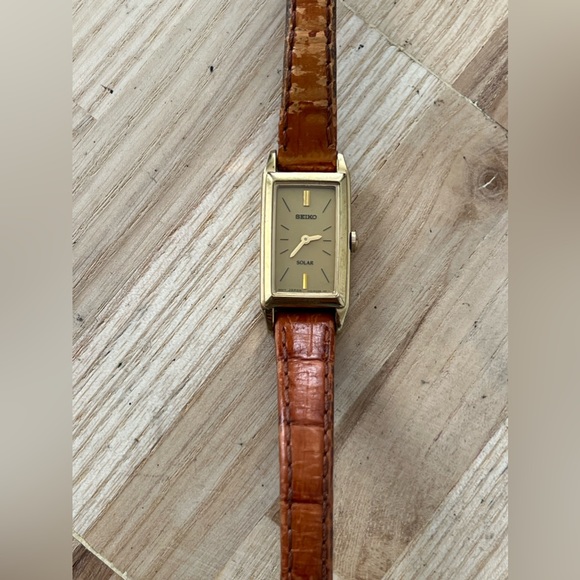 Seiko | Accessories | Seiko Solar Ladies Watch Gold Tone Rectangular ...